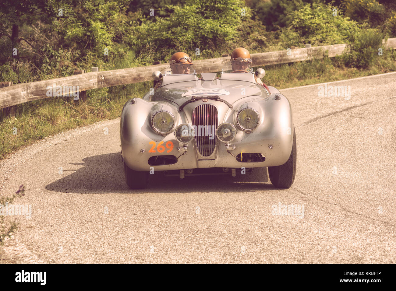 JAGUAR XK 120 M COMPETITION 1952 on an old racing car in rally Mille ...