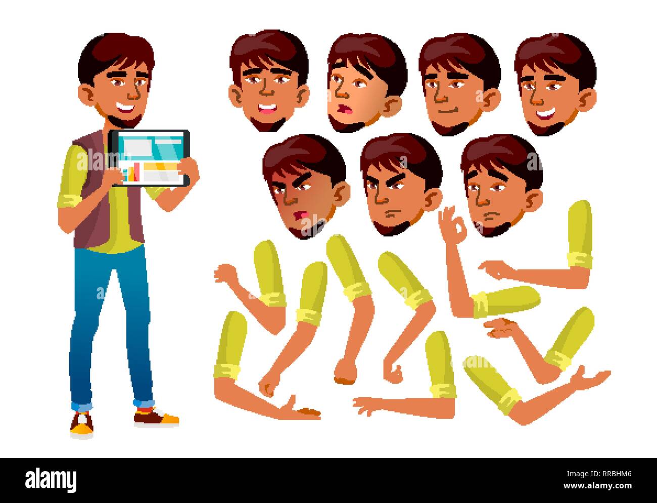 Arab, Muslim Teen Boy Vector. Teenager. Positive Person. Face Emotions ...