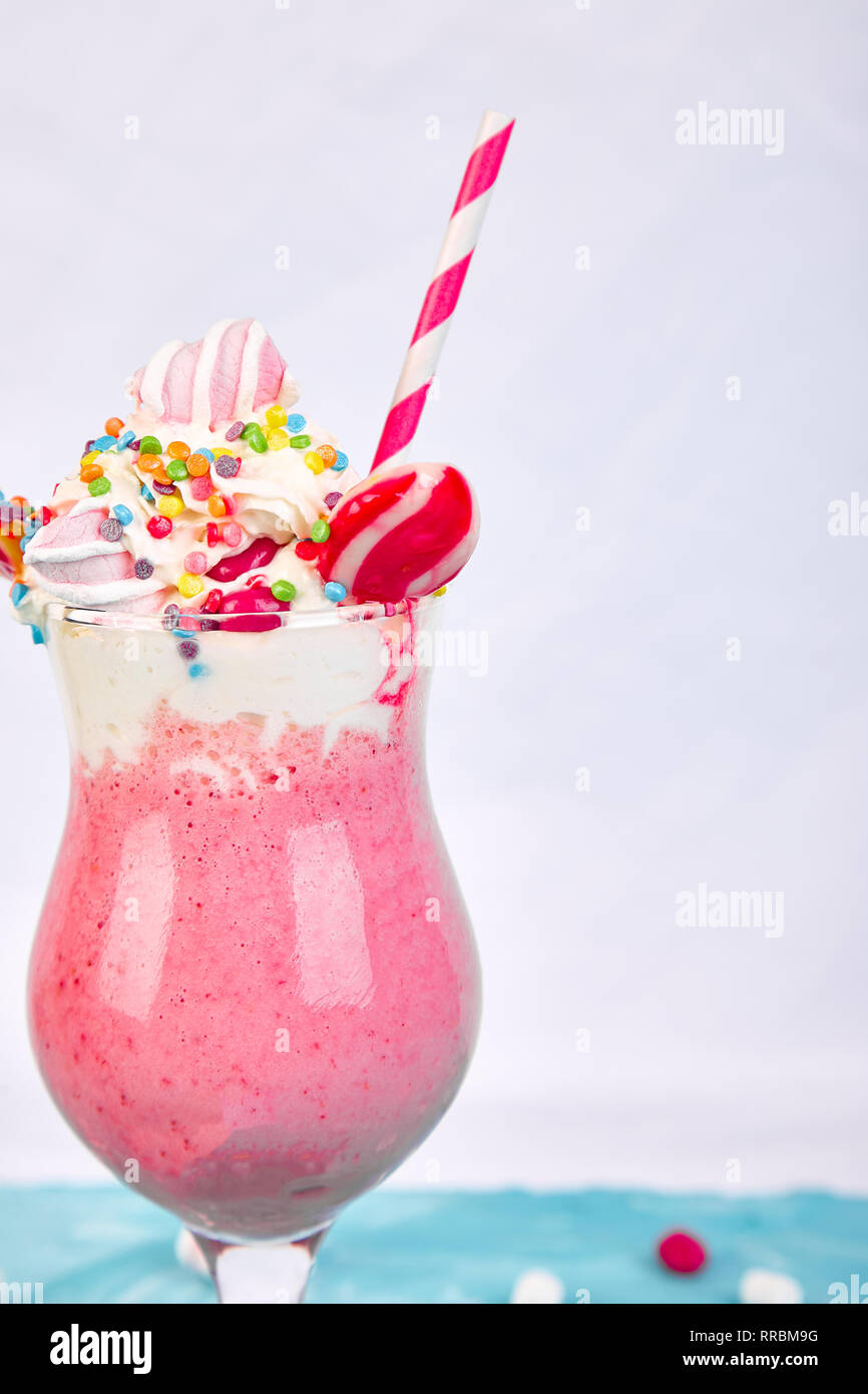 Pink Extreme milkshake with berry, rasberry, strawberry, candy ...