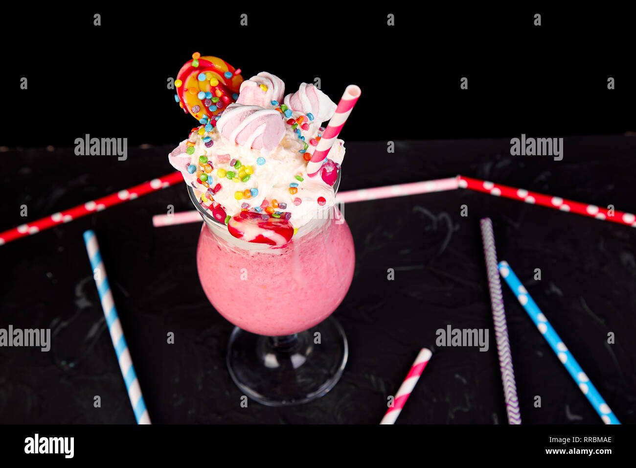 Pink Extreme milkshake with berry, rasberry, strawberry, candy ...