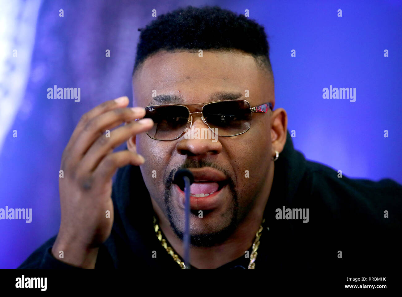 Jarrell Miller during the press conference at Hilton London Syon Park ...