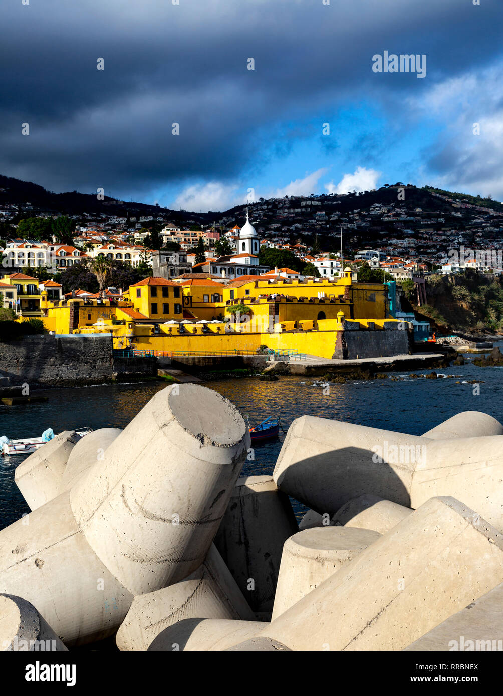 Sao Tiago Fort and concrete sea defences, Funchal, Madeira, Portugal ...