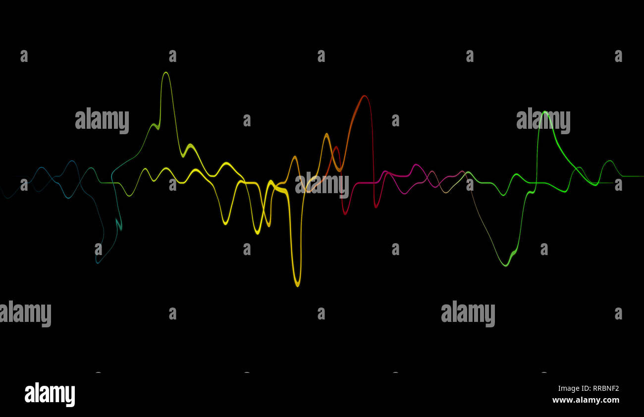 Colorful speaking sound wave lines. Isolated on black background for ...