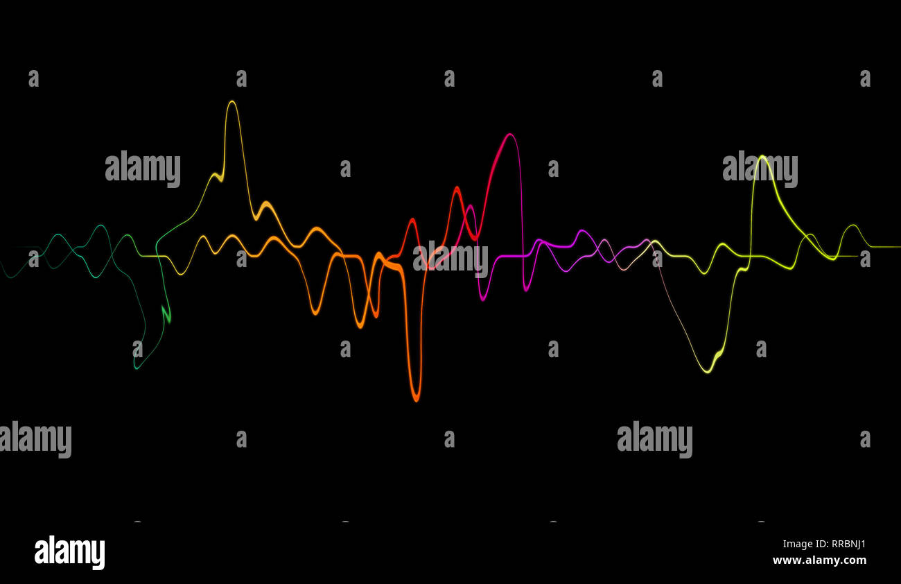 Colorful speaking sound wave lines. Isolated on black background for ...