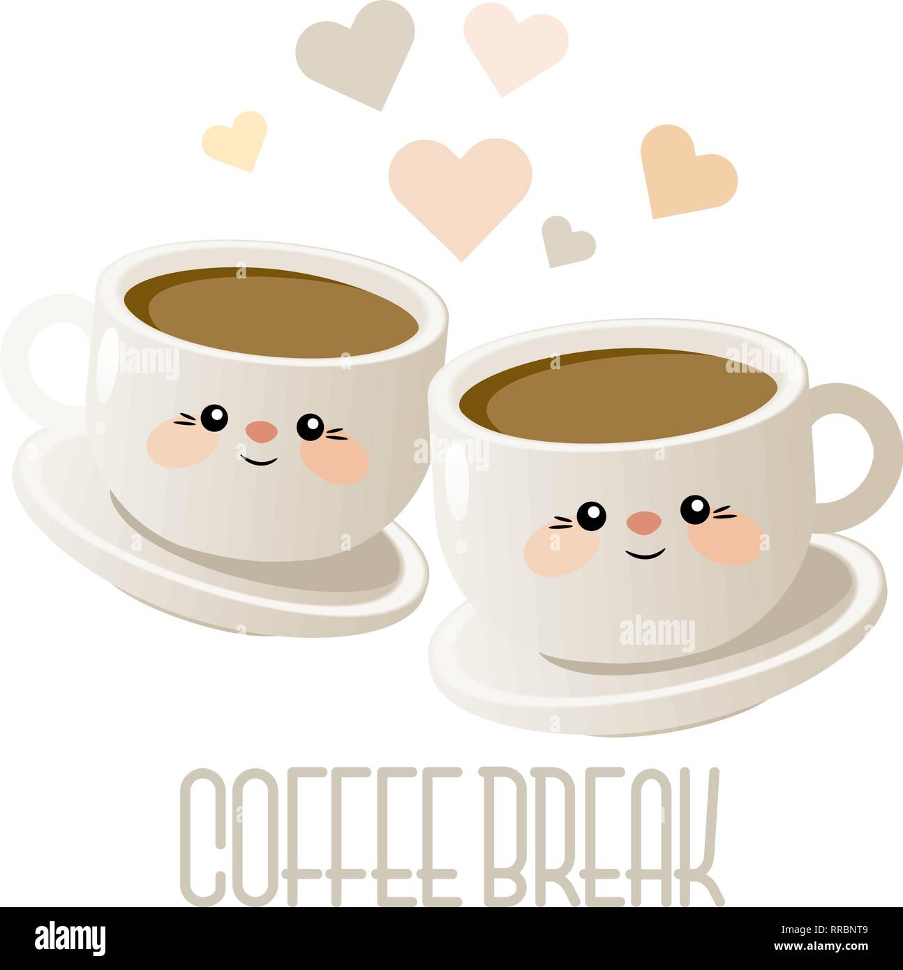 Coffee break. Cute illustration with two cups of coffee. Vector. Eps 10 ...