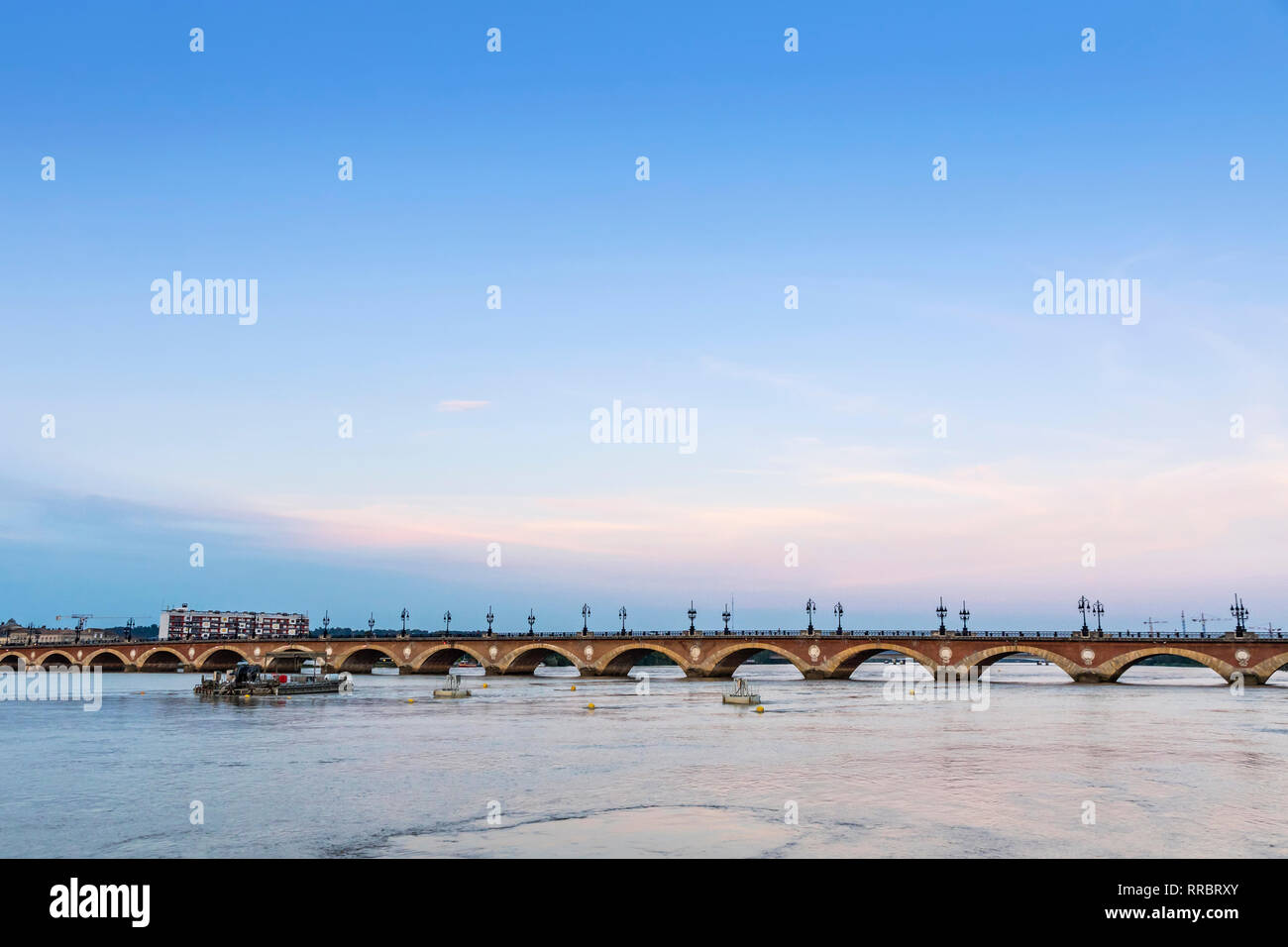 Pont de Pierre, bridge over the Garonne river in Bordeaux city, France ...