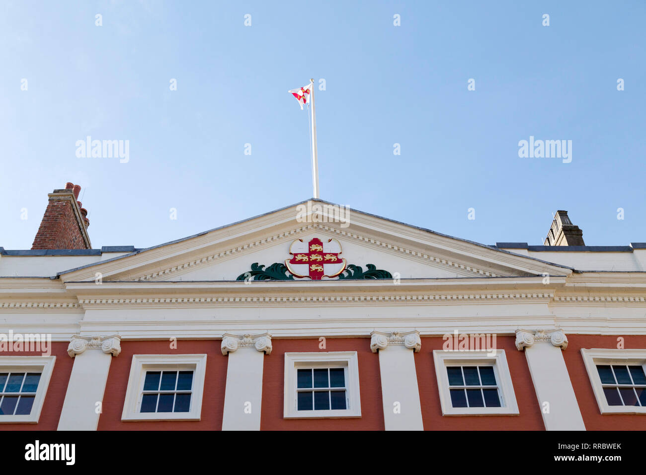 Flag of the city of York flies above a building in York, England. The ...