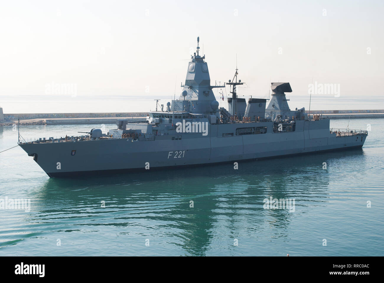 Frigate of the German Navy Hessen entering the port of Barcelona. June ...