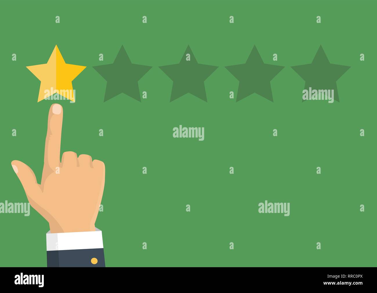 Rating golden stars. Feedback, reputation and quality concept. Hand pointing, finger pointing to ...
