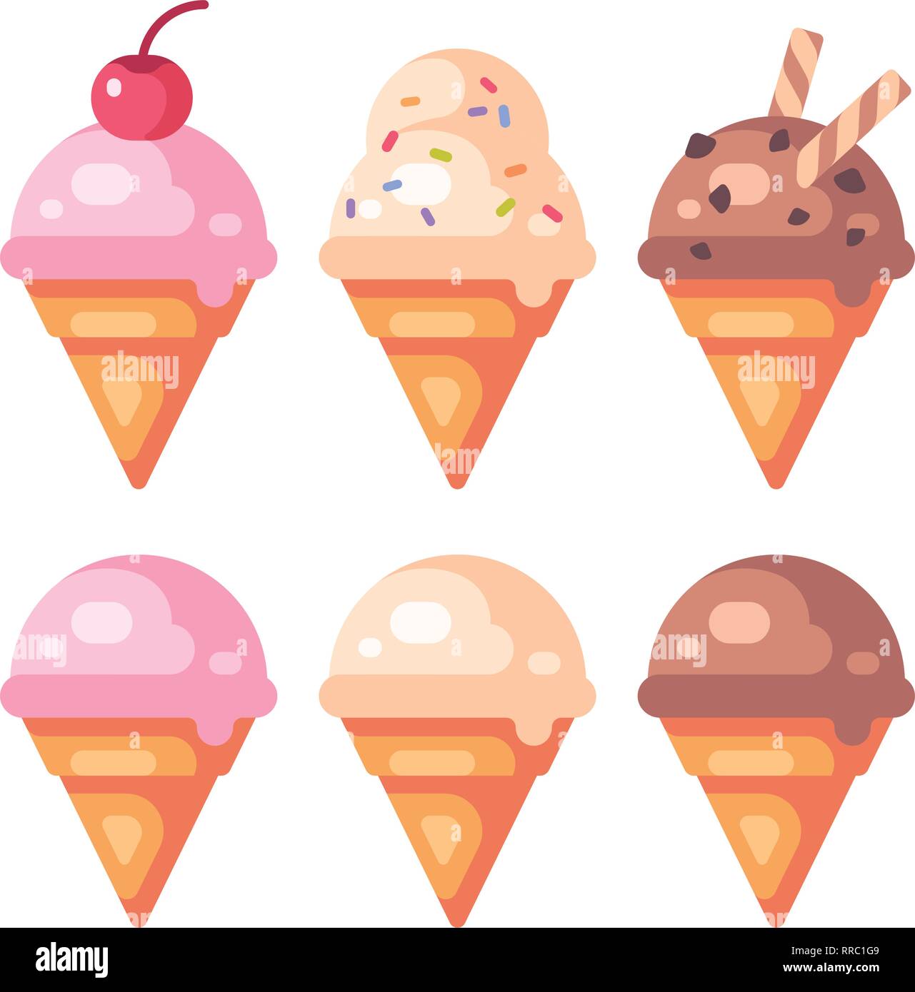 Set of colorful ice cream cones with different flavors Stock Vector ...