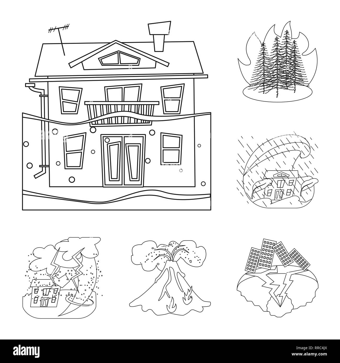 Vector design of cataclysm and disaster sign. Set of cataclysm and ...
