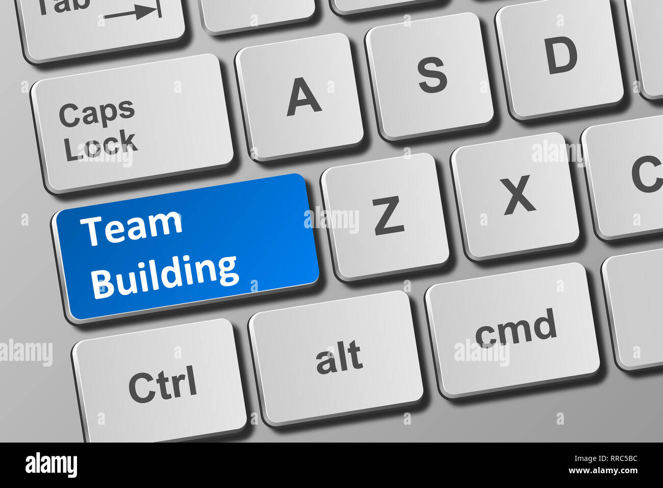Close-up view on conceptual keyboard with team building button Stock ...