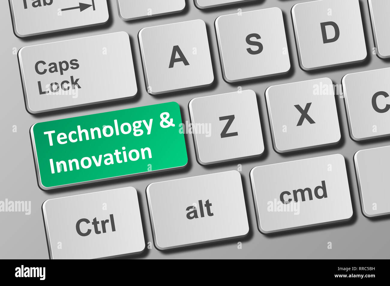 Close-up view on conceptual keyboard with technology and innovation ...