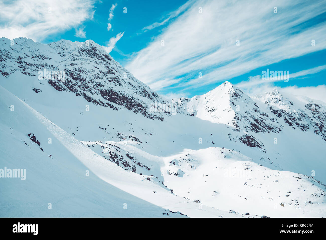 Spectacular landscape of snowy mountains in winter Stock Photo - Alamy