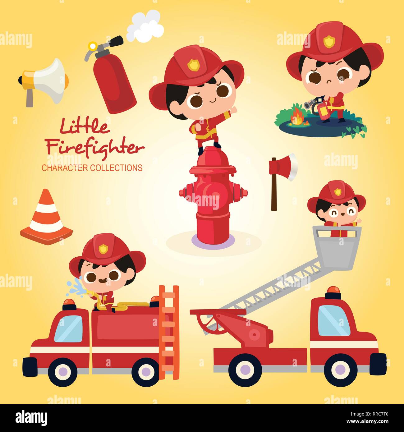 Little Firefighter Characters Collection Stock Vector Image & Art - Alamy