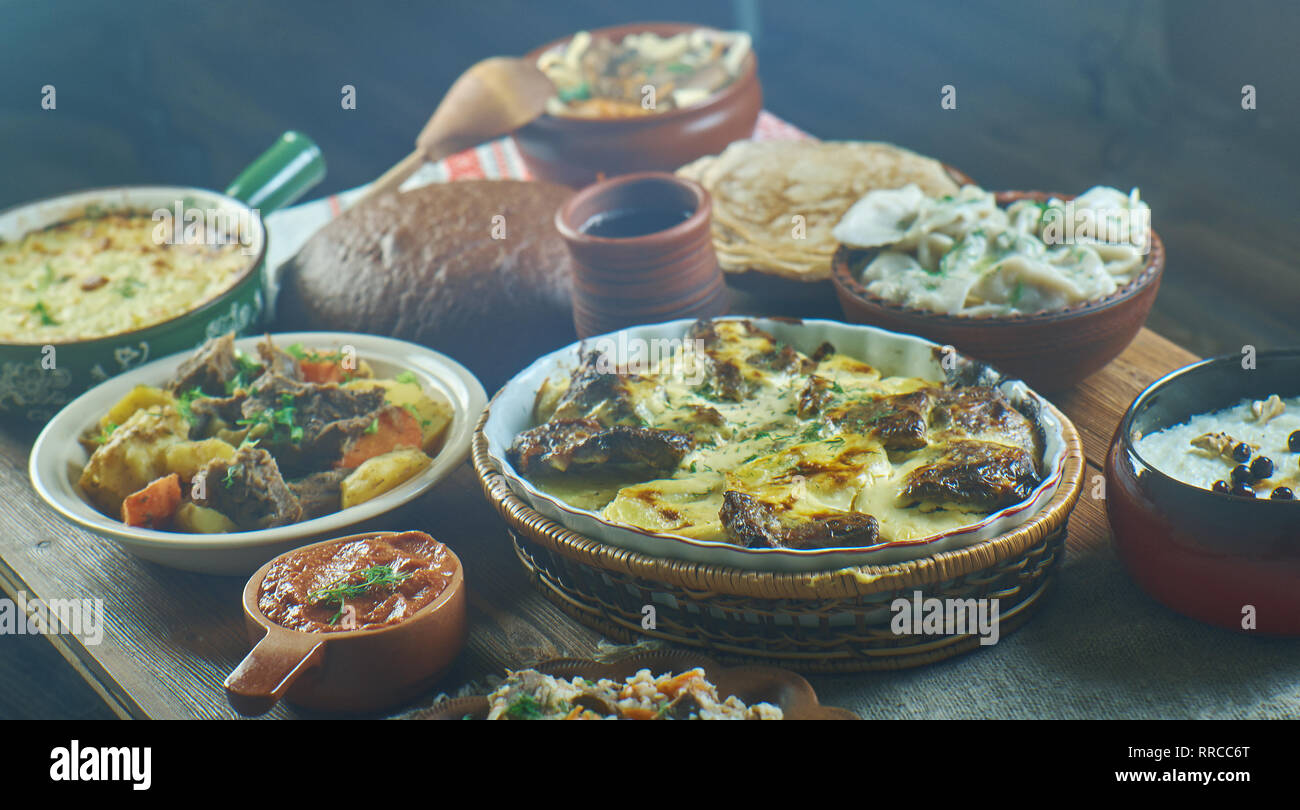 Russian 19th century classic cuisine , assorted dishes, Top view Stock ...