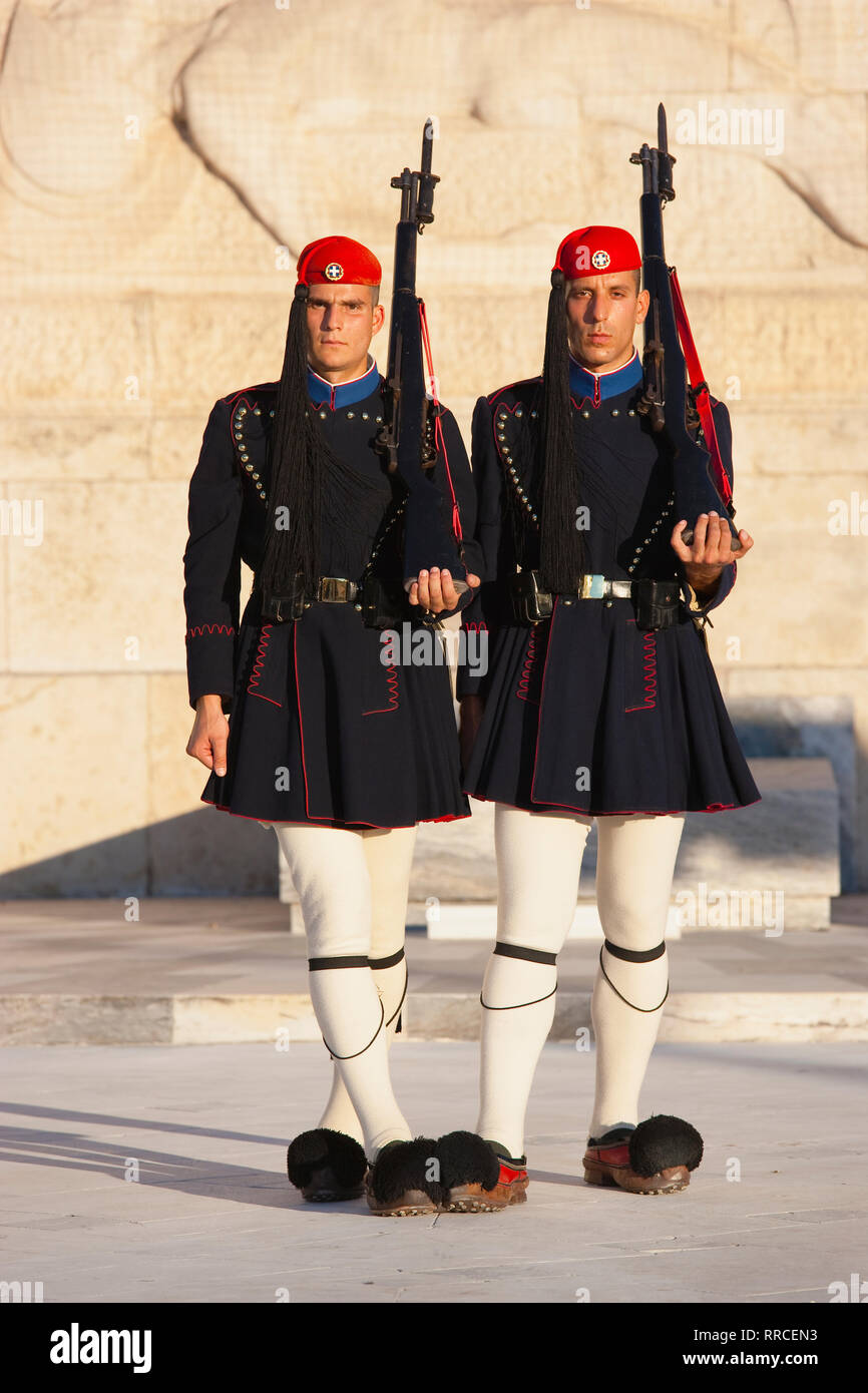 Greece, Attica, Athens, Evzones Greek soldiers on parade outside the ...