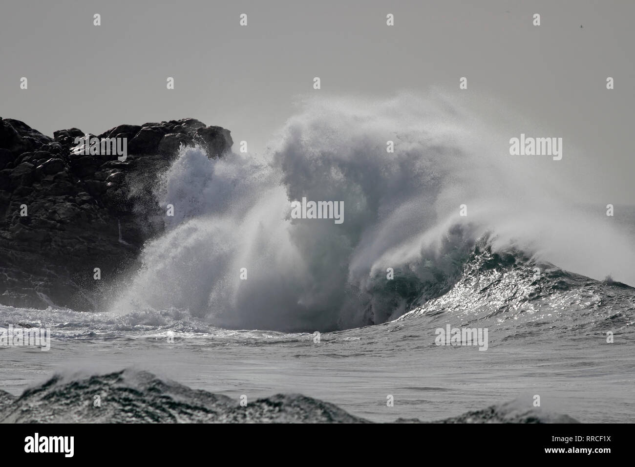 Rough sea waves with wind spray. Northern portuguese coast Stock Photo - Alamy