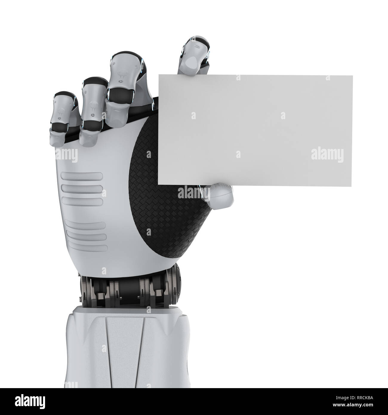 3d rendering robot hand holding blank business card isolated on white ...