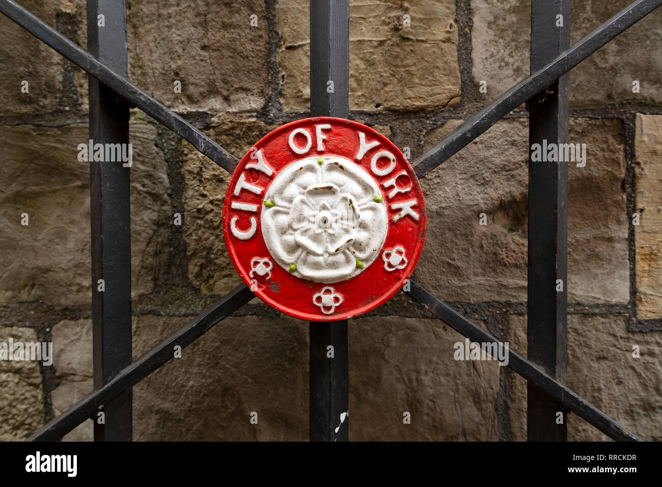 A painted metal sign for the City of York in York, England. The emblem ...