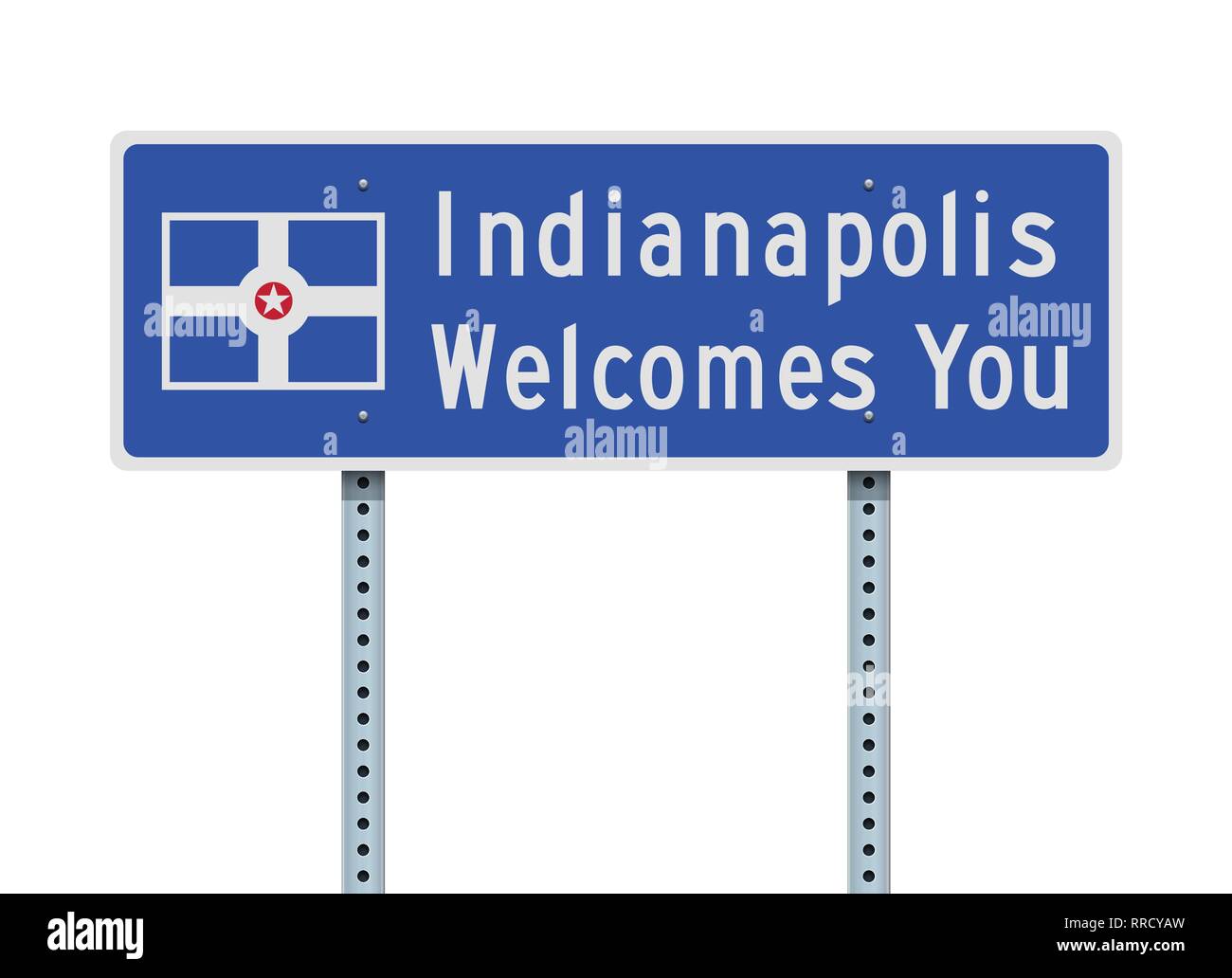 Vector illustration of the Indianapolis Welcomes You blue road sign ...