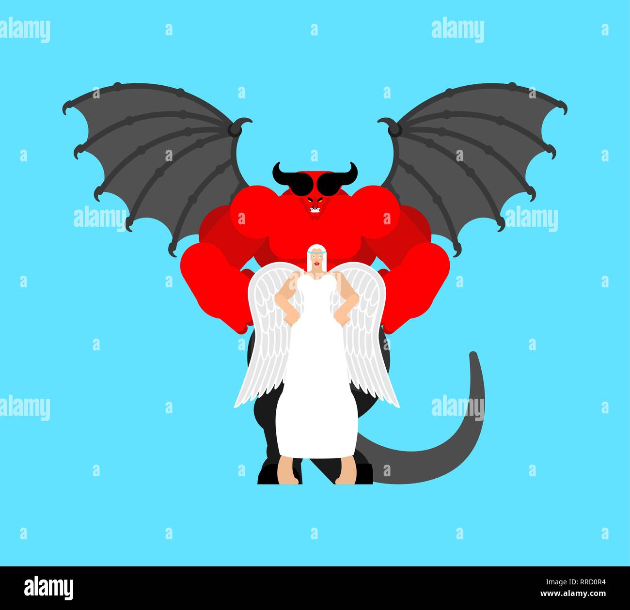 Angel and demon. Beautiful woman archangel and strong red devil Stock ...