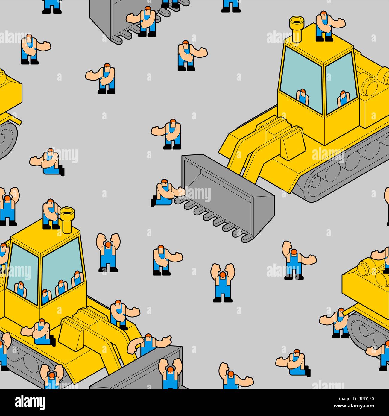 Bulldozer and workers pattern seamless. Road working background Stock ...