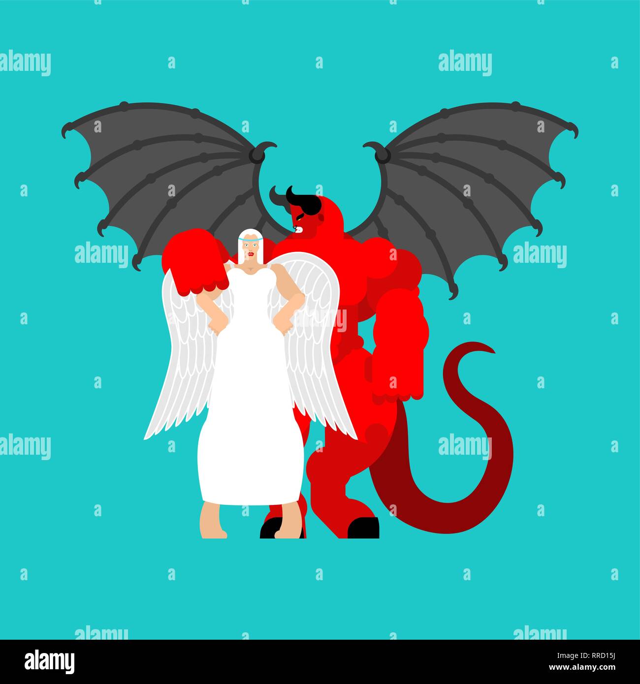 Angel and demon. Beautiful woman archangel and strong red devil Stock ...
