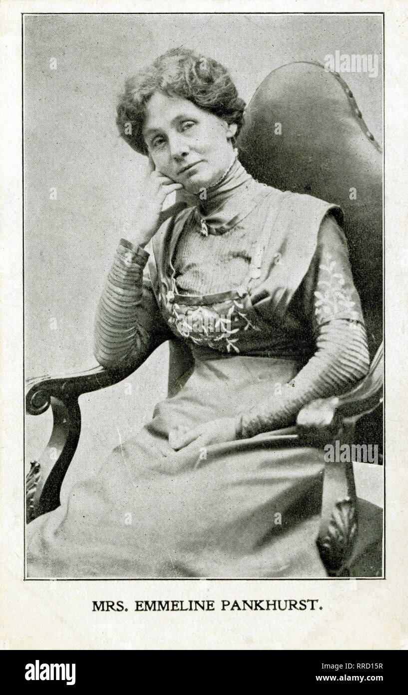 Emmeline Pankhurst (1858-1928), British suffragette, postcard portrait ...
