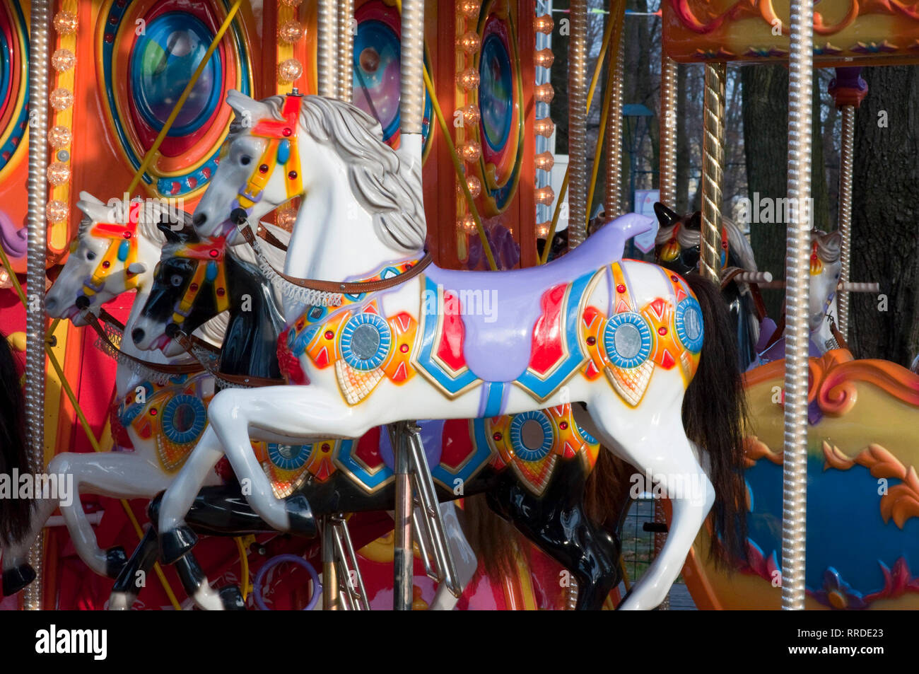 Fun horse. Traditional fairground carousel horse. Cheerful ...