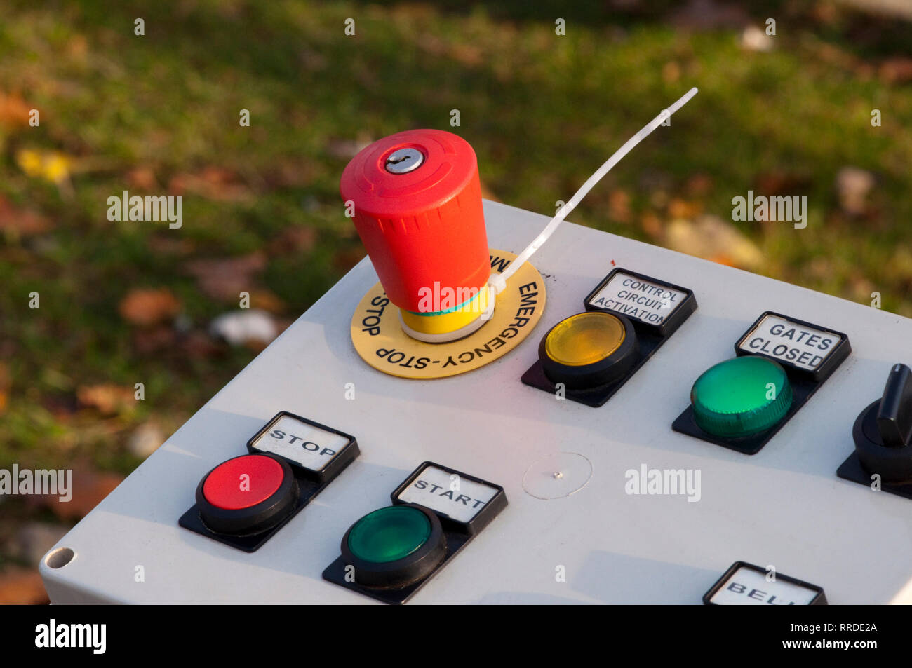 Control panel with the big red button for the control Stock Photo - Alamy