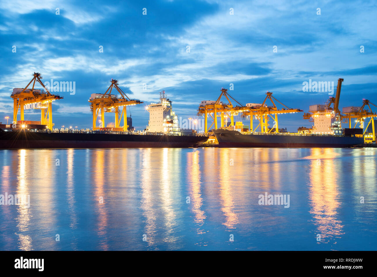 Container terminal in the port of Bankkok during blue hour - Image ...