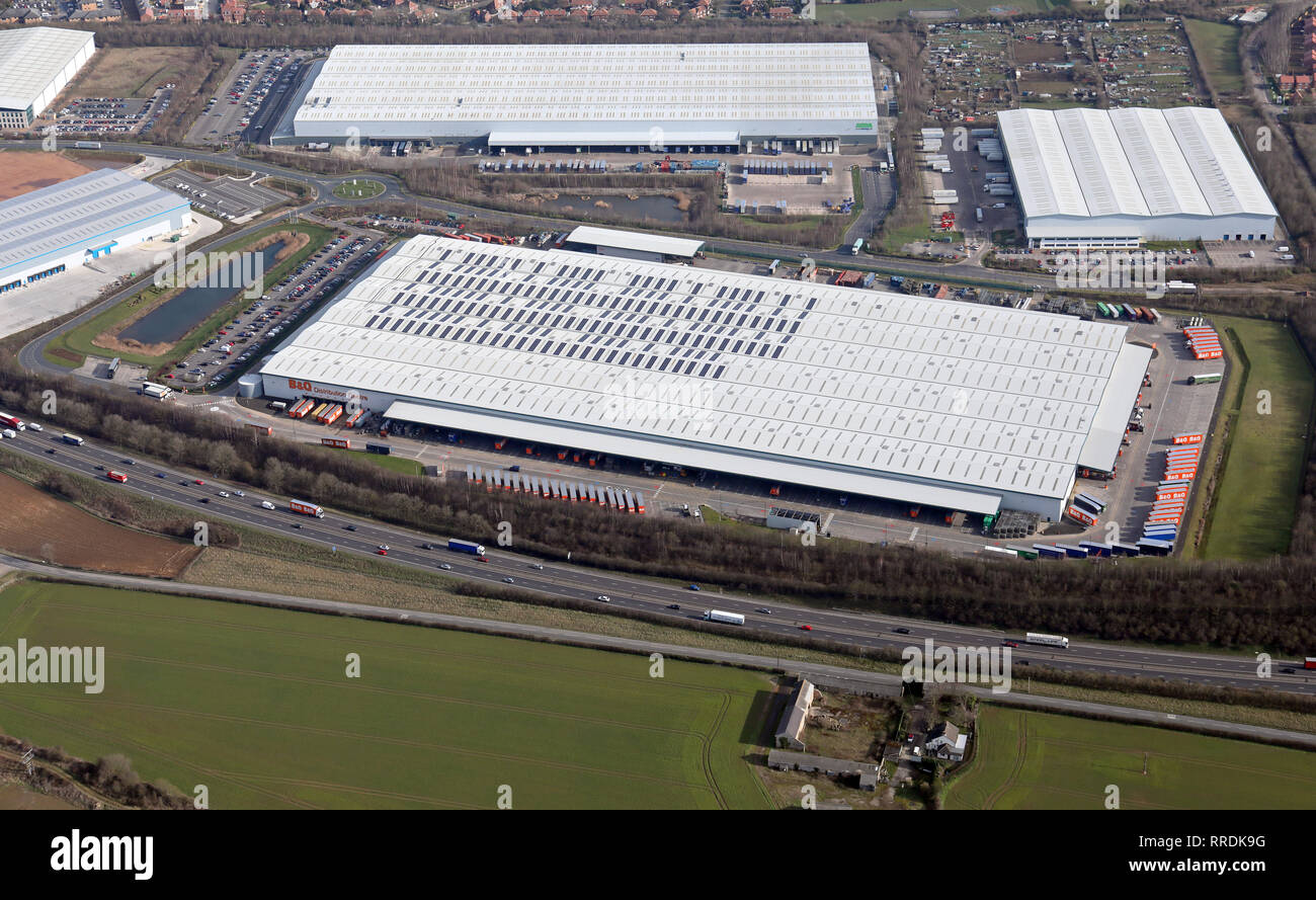 aerial view of B&Q logistics warehouse on the A1M at Redhouse ...