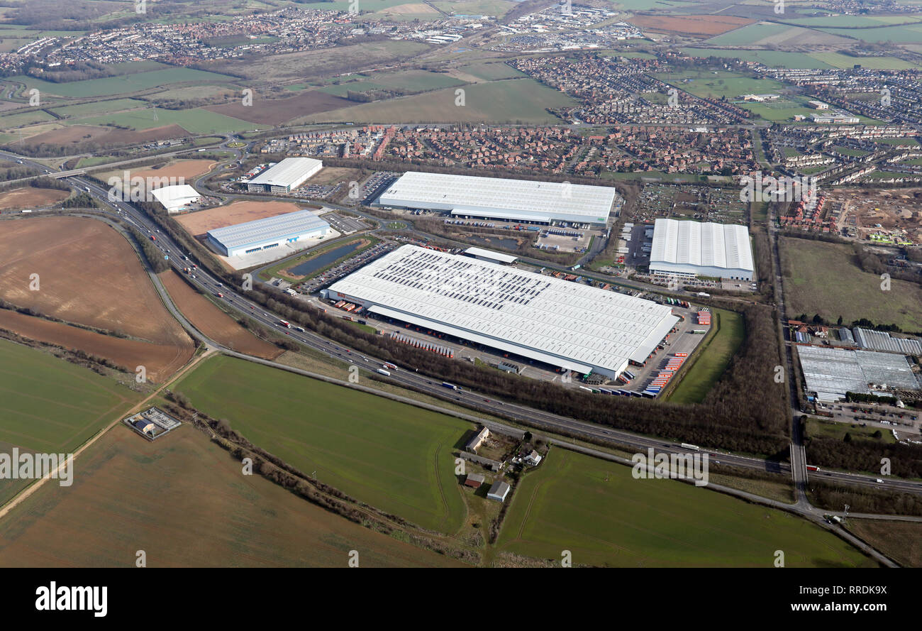 aerial view of logistics warehouses on the A1M at Redhouse Interchange ...