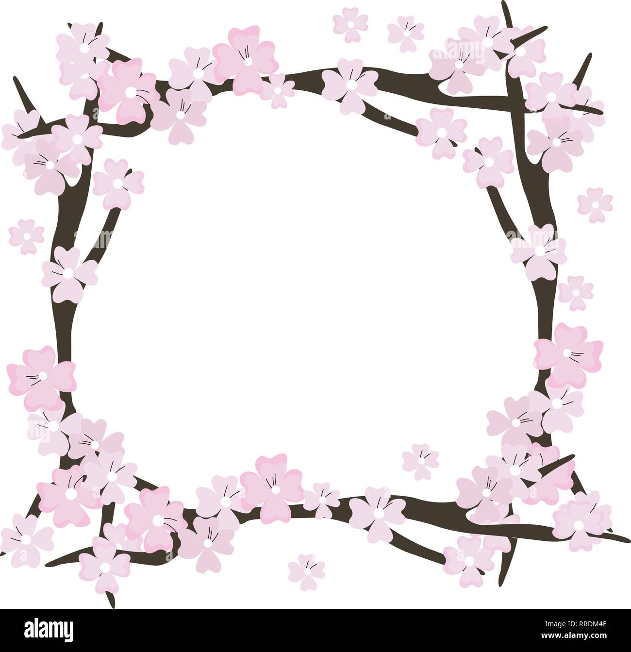 Cherry blossom flowers frame. Sakura pink flowers Stock Vector Image ...