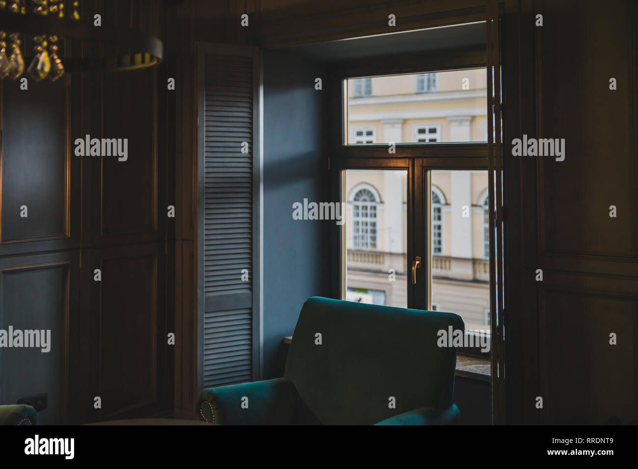 window view from the luxury office. restaurant interior Stock Photo - Alamy