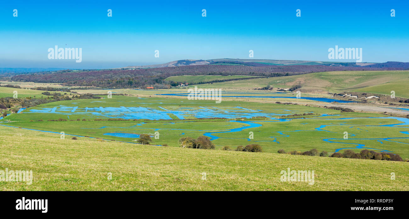 Walk to Cuckmere Haven beach near Seaford, East Sussex, England. South ...