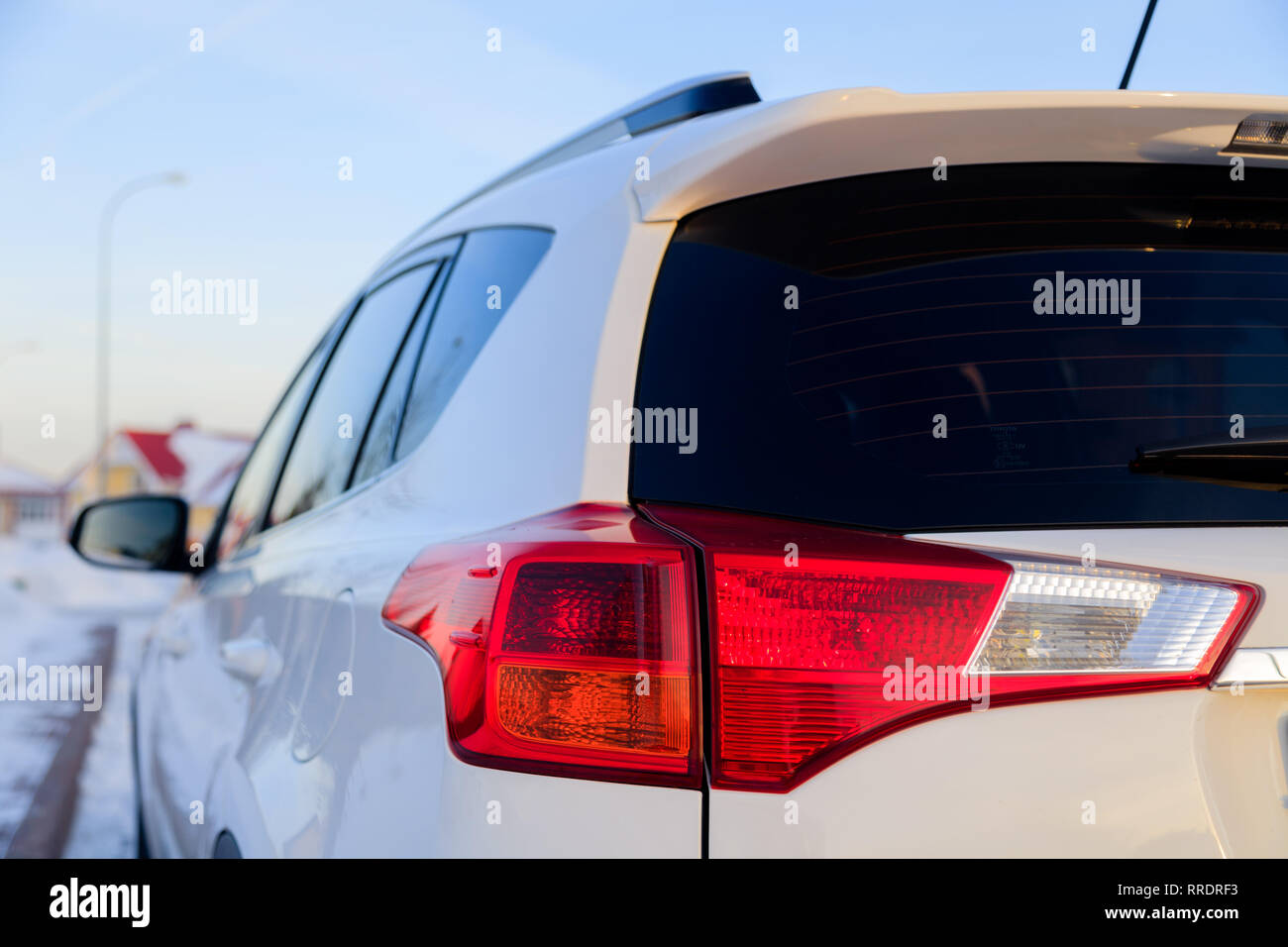 Russia, Kemerovo 2019-02-24 closeup rear light toyota Rav 4 on a white ...