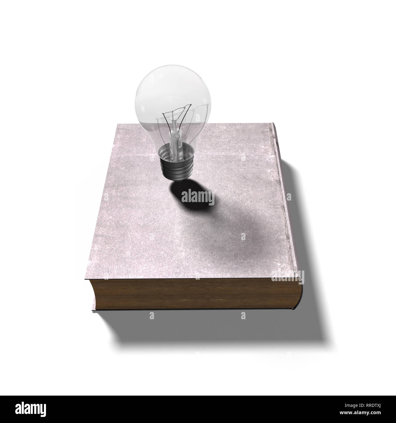 Light bulb on closed old book, isolated on white background, 3D ...