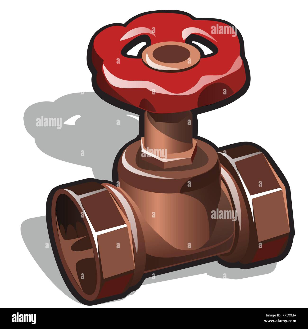 Industrial copper or brass water valve isolated on a white background ...