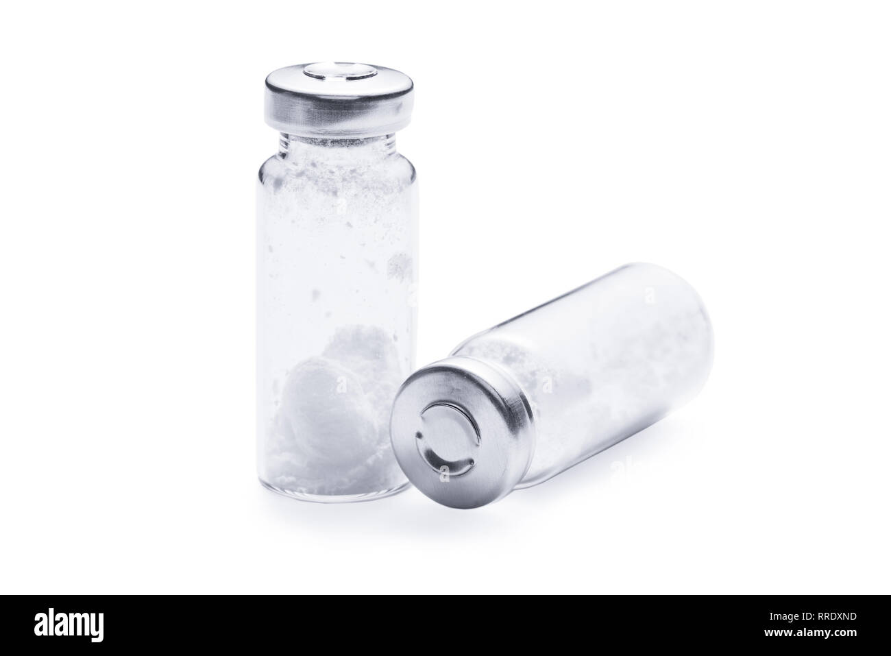 Bottles for injection with white powder on a white background Stock ...
