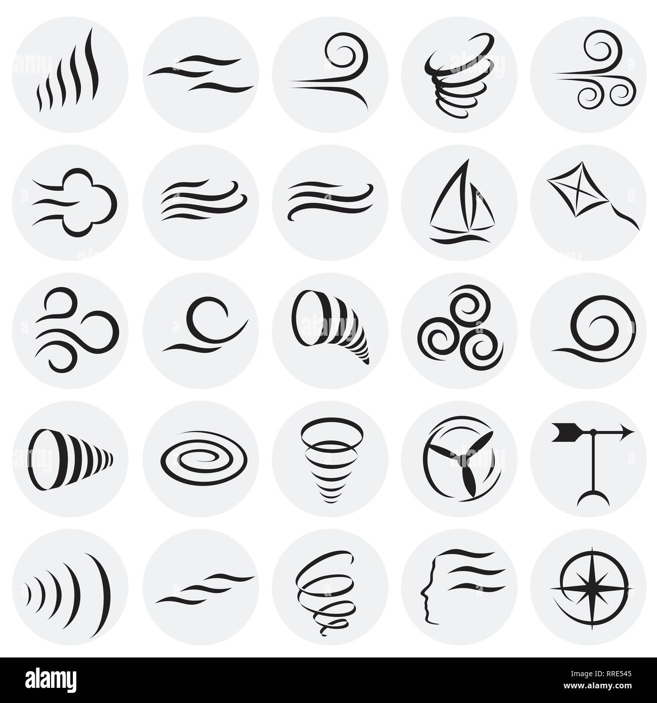 Wind icons set on circles background for graphic and web design, Modern ...