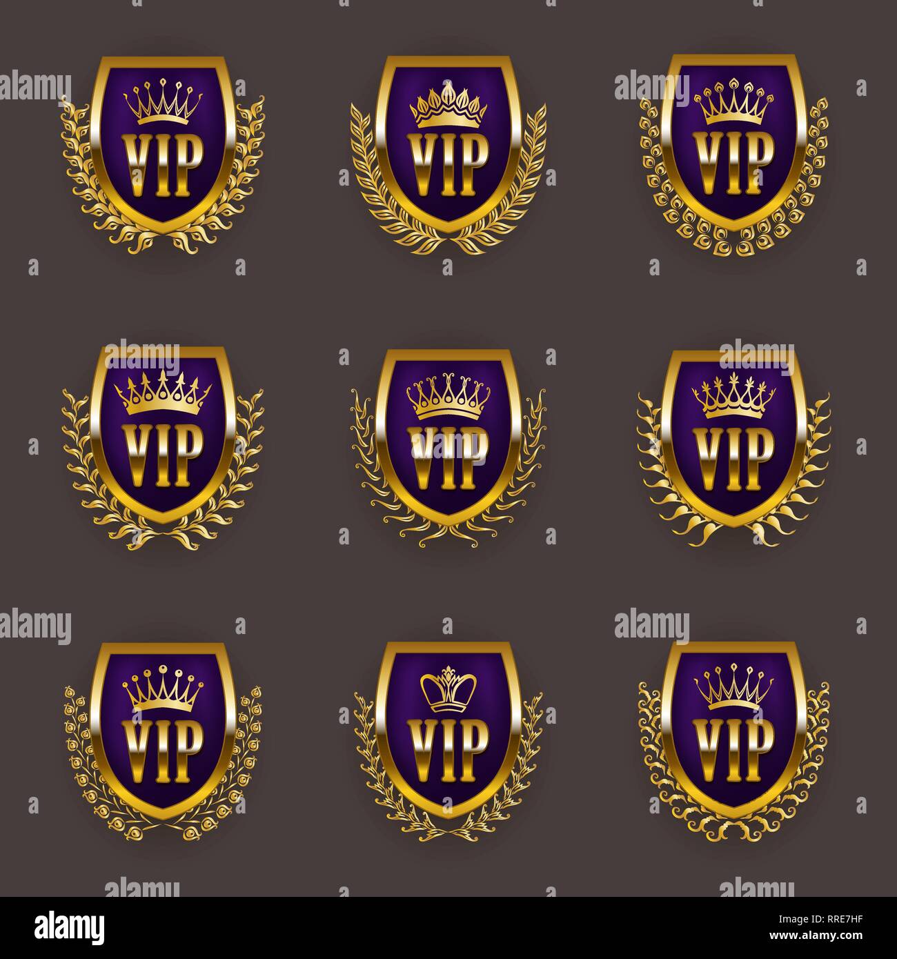 Set of gold vip monograms for graphic design on gray background Stock ...