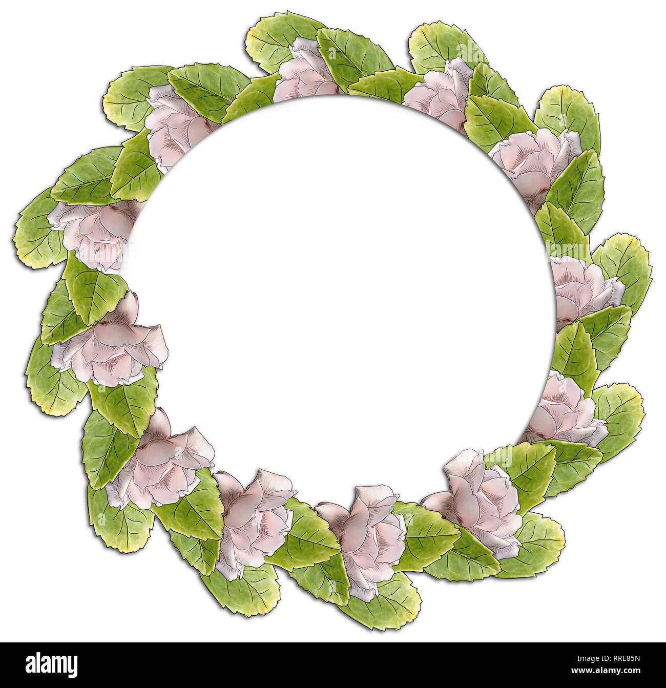 Pastel-colored roses round frame white background by jziprian Stock ...