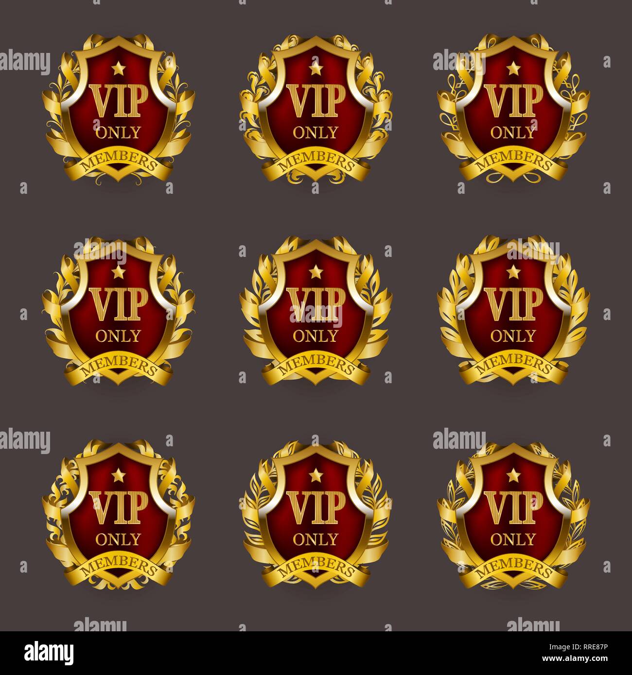 Set of gold vip monograms for graphic design on gray background Stock ...