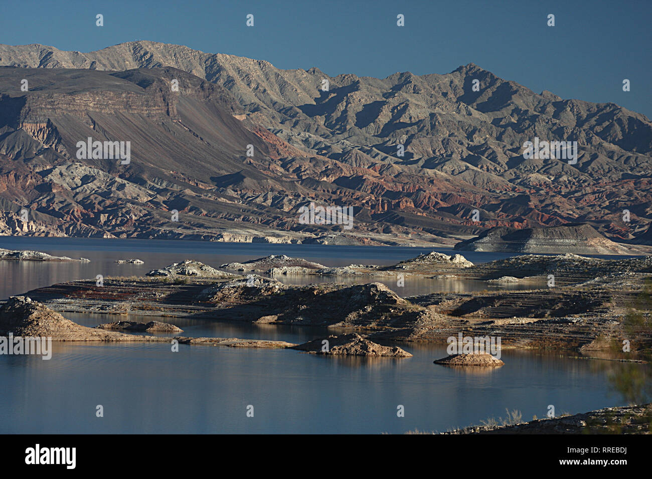 View of Lake Meade and the eroded mountains around, Nevada Stock Photo ...