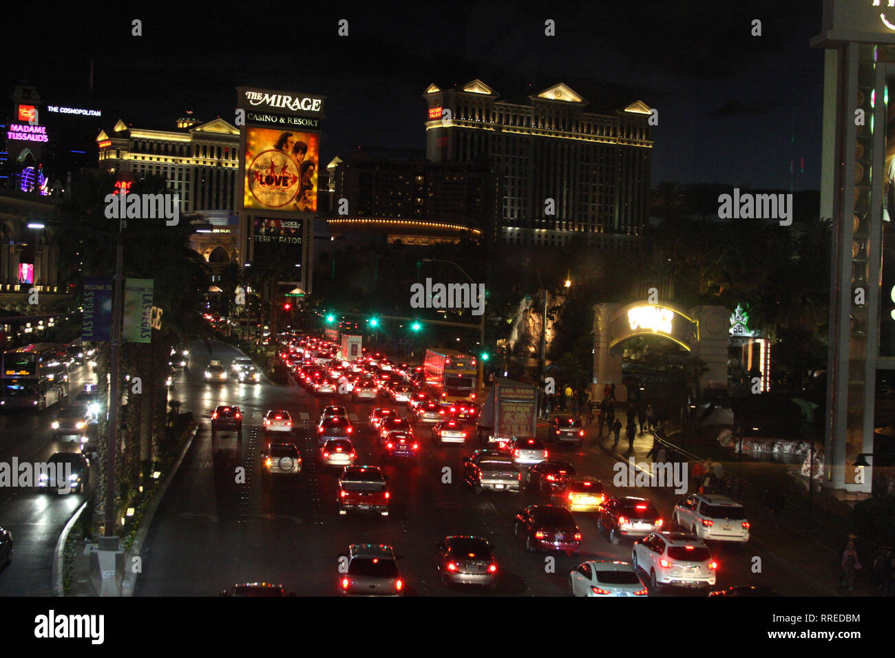 Las Vegas, NV, USA. Driving through the Strip at nighttime Stock Photo ...