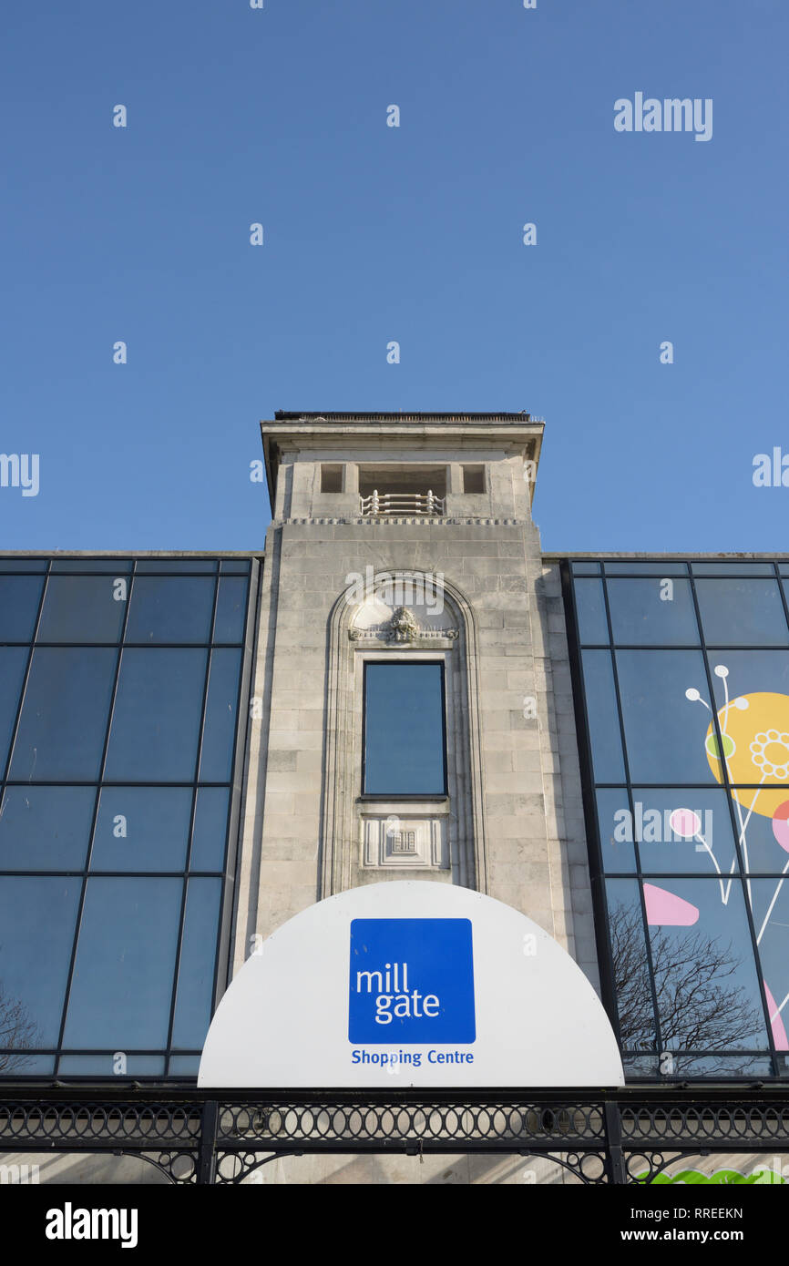 Millgate shopping centre with limestone tower and glazed facade in ...