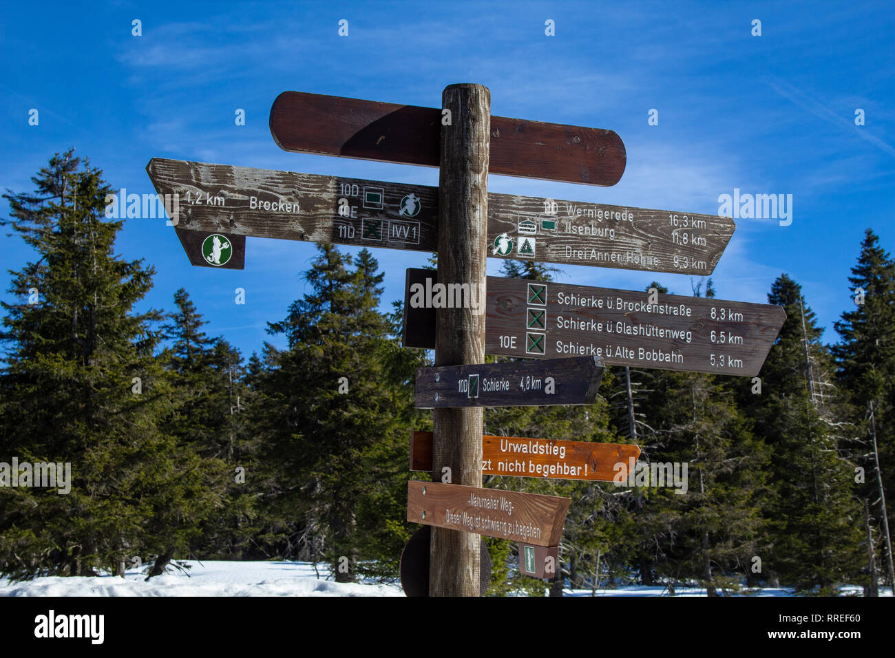 signpost at Harz Mountain National Park, Germany Stock Photo - Alamy