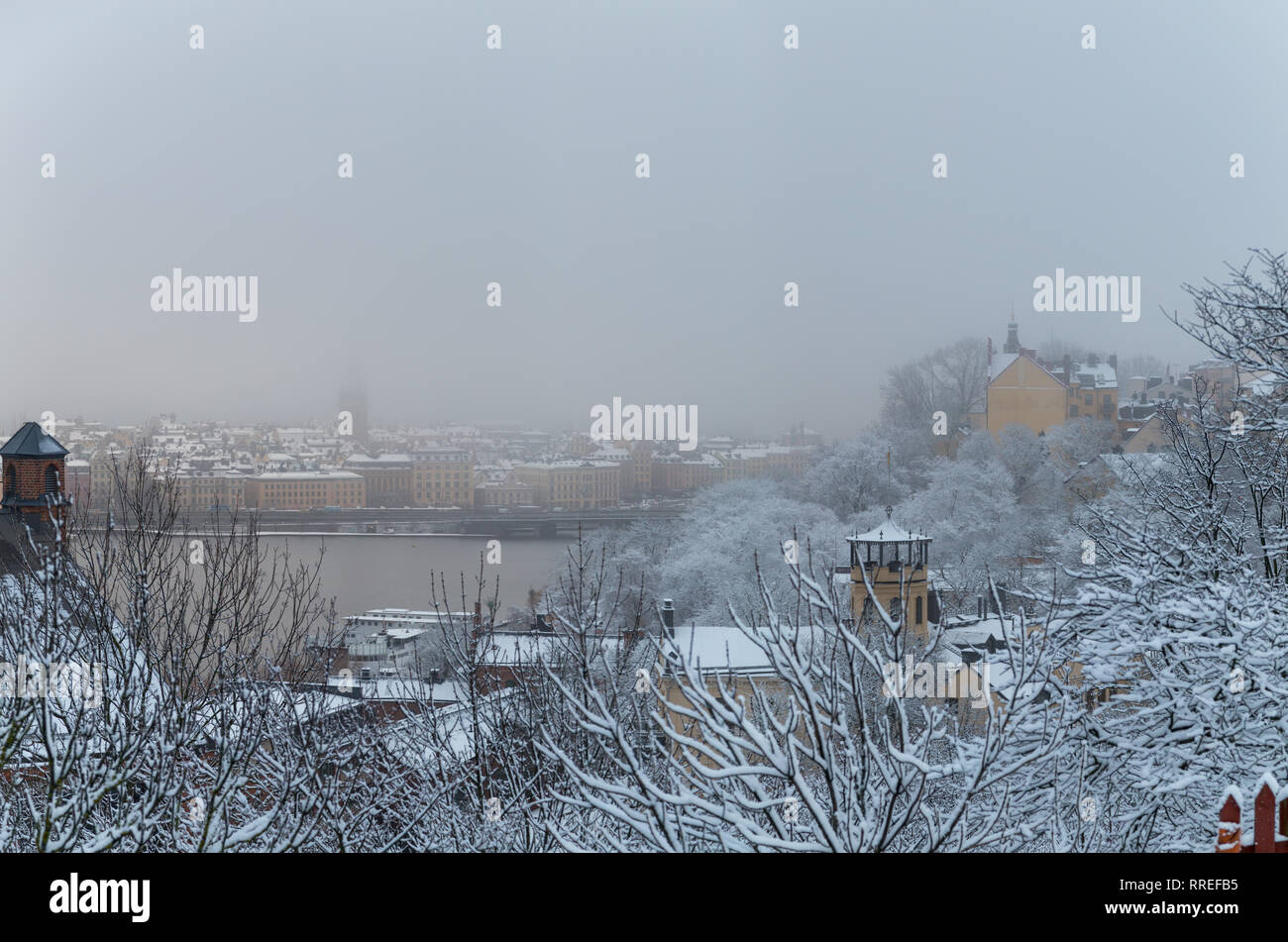 Editorial 12.17.2019 Stockholm Sweden, Old town behind the bridge on a ...